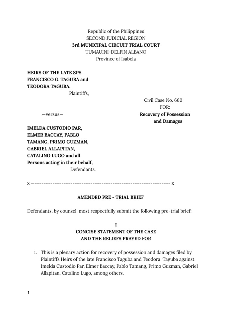 Pre - Trial Brief | PDF | Lawsuit | Complaint