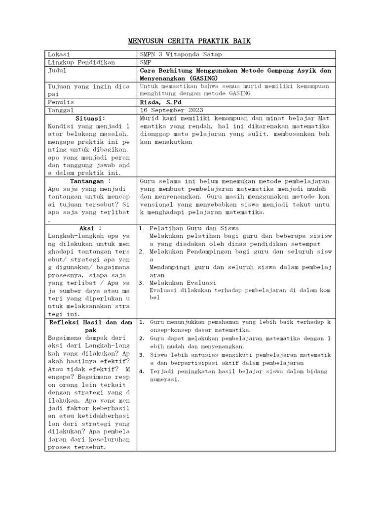 LK Menyusun Kerangka Cerita Praktik Baik | PDF