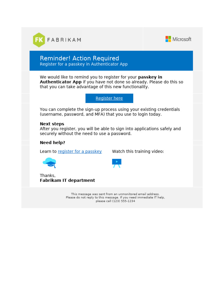 Reminder To Register For Authenticator App Passkey | PDF