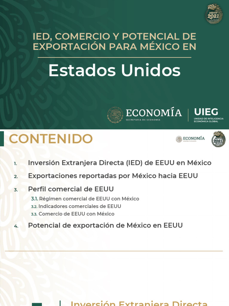 IED Comercio y Potencial Exportaci N de M Xico en Estados Unidos | PDF ...