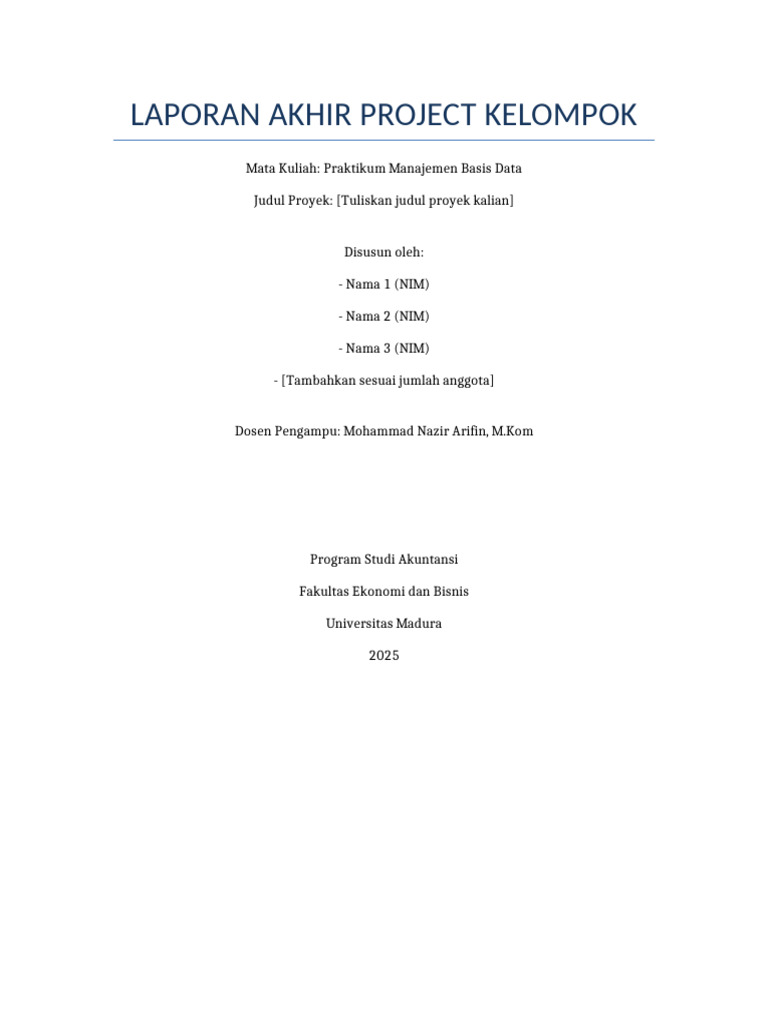 Template Laporan Akhir Project DB UMKM | PDF