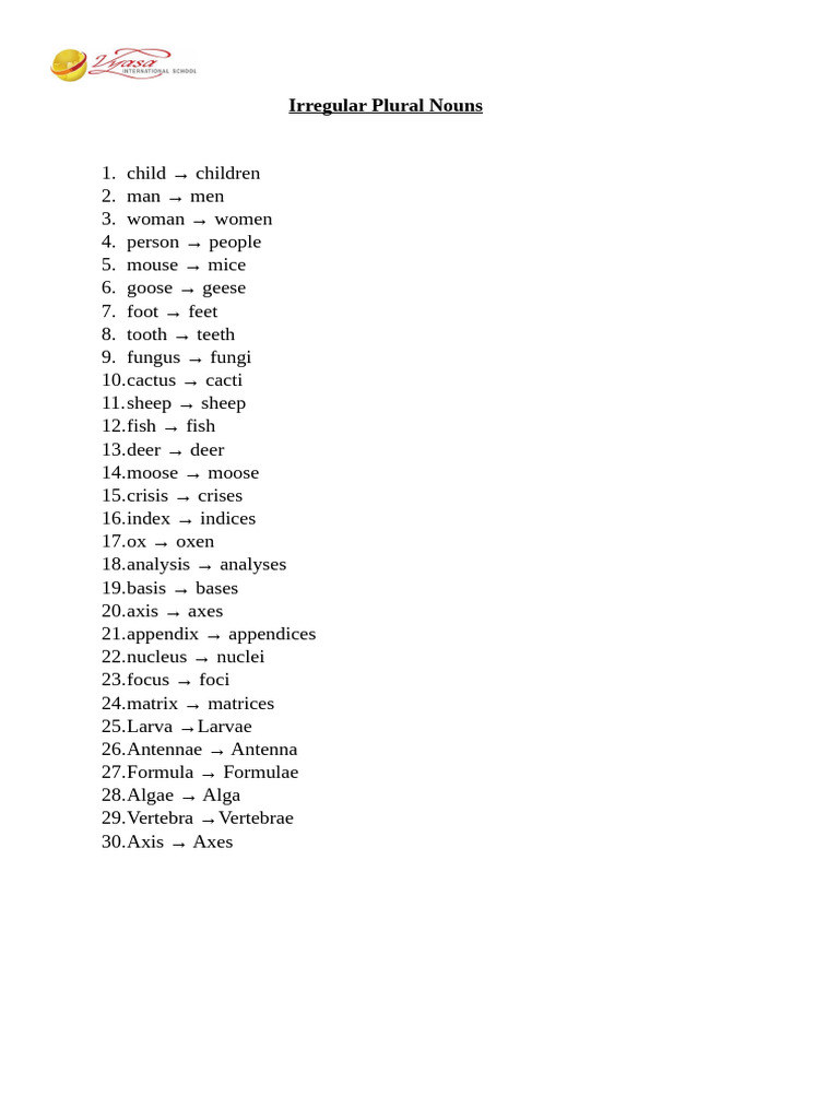 Irregular Plural Nouns | PDF