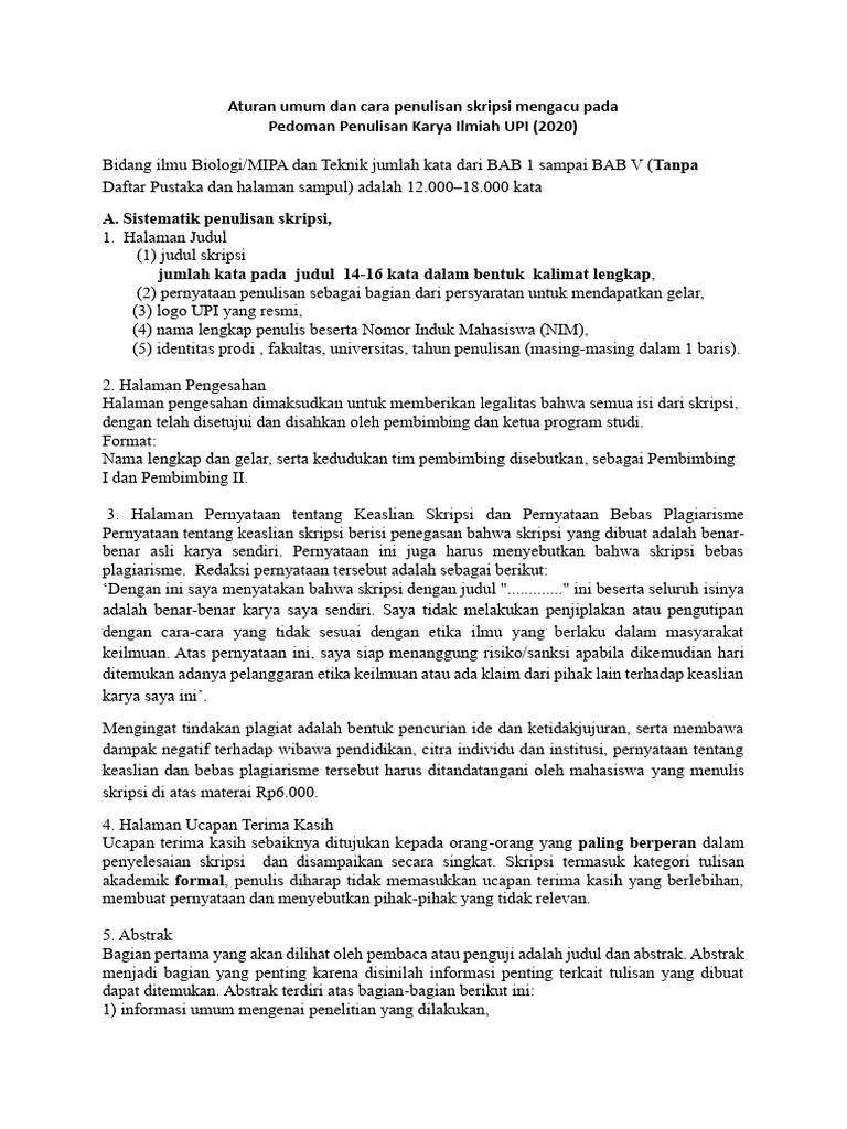 Panduan Penulisan Skripsi UPI 2020 | PDF