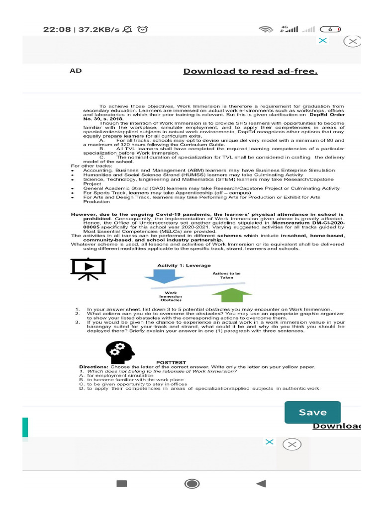 Work Immersion Topics | PDF