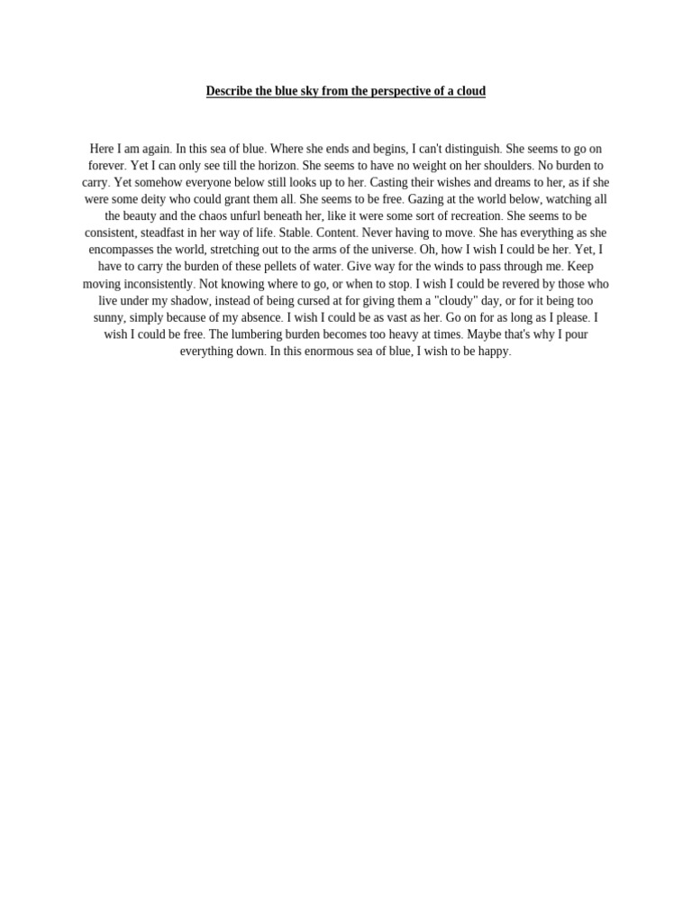 Describe The Blue Sky From The Perspective of A Cloud | PDF