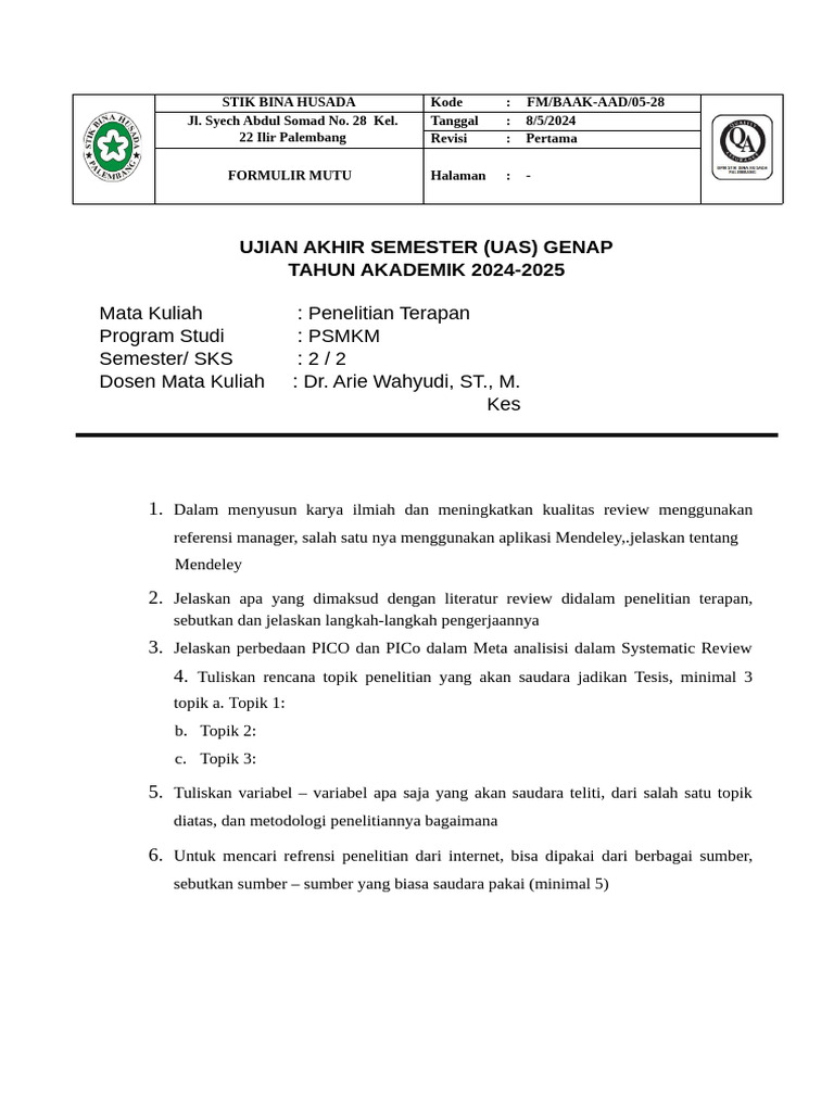 UAS MK - Penelitian Terapan | PDF