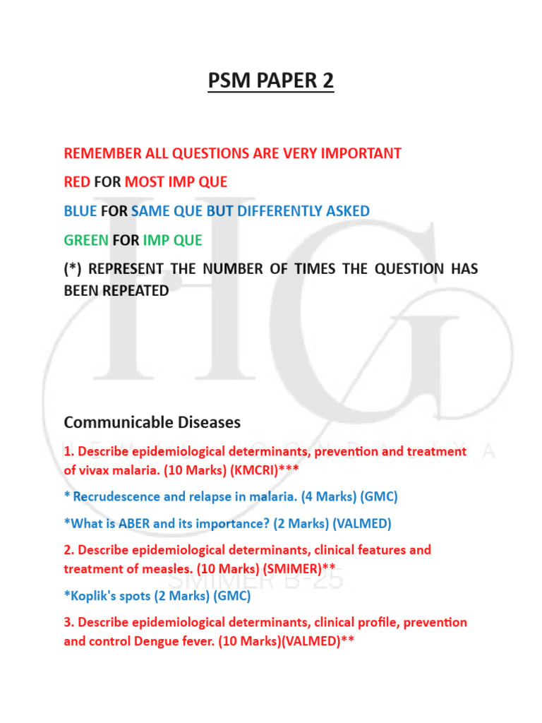 PSM PAPER 2 Chapterwise Compilation by H.G!! | PDF | Infection | Anemia