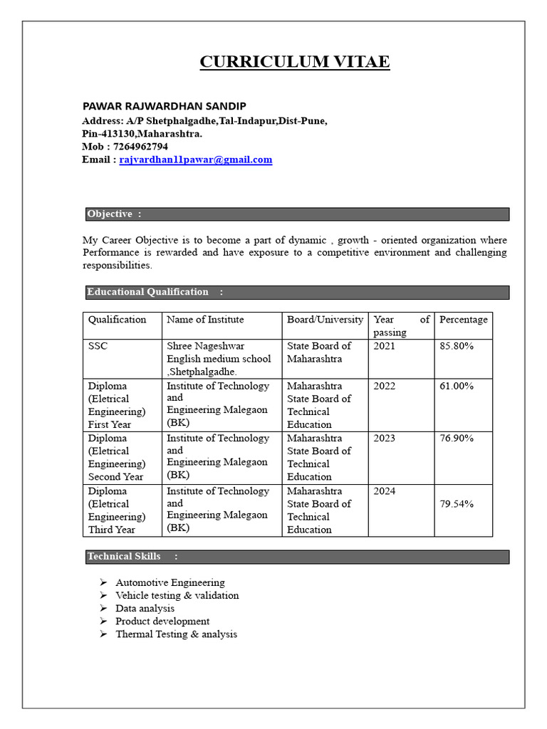 Raj Pawar VehicleTestEngineer-1 | PDF