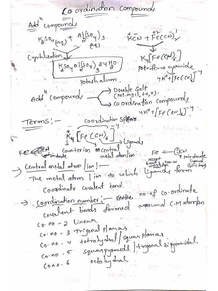 Co Ordination Compounds - Short Notes Up To Nomenclature. | PDF