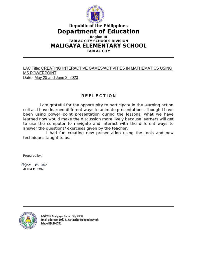 ALFEA TON - Reflection-LAC-in-MATH | PDF