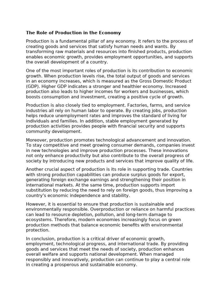 Importance of Production in Economy | PDF | Economic Growth | Gross ...