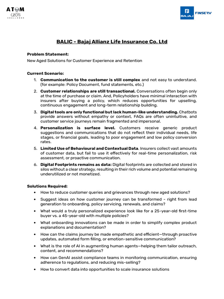 PS2 BALIC ATOM Season 8 Problem Statement | PDF | Insurance | Customer Experience