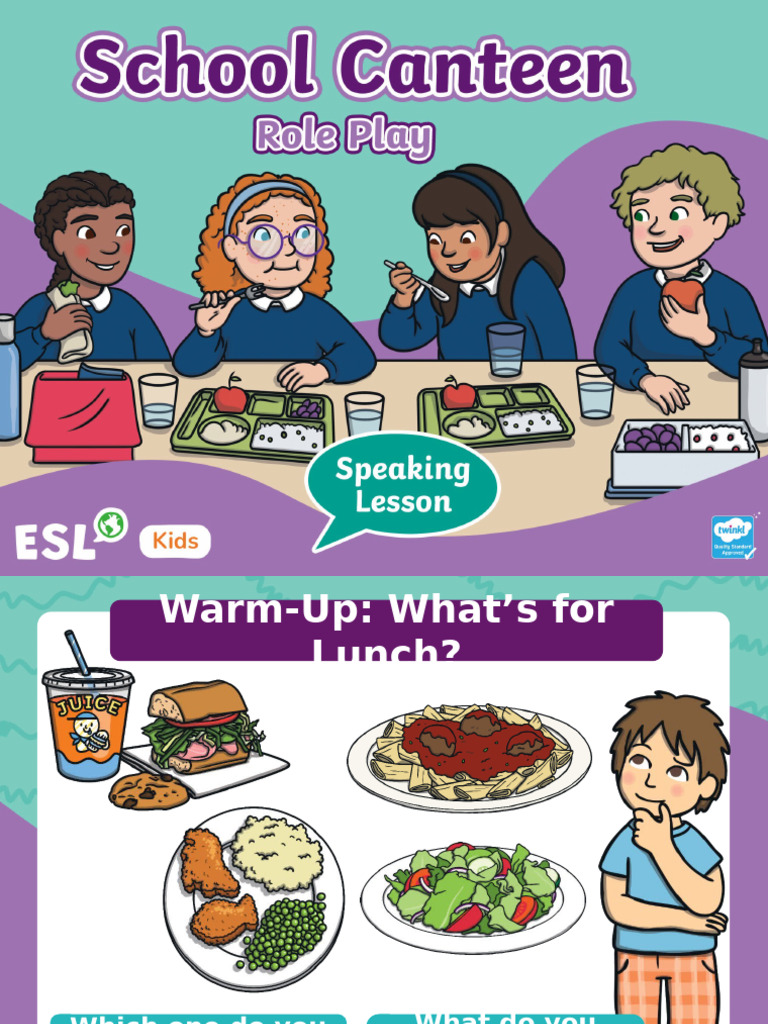T 1738319935 Esl School Canteen Role Play Kids A1 A2 Ver 2 | PDF | Lunch | Menu