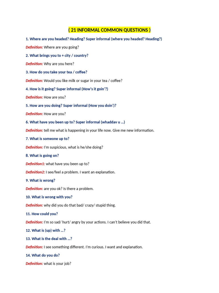 Informal Common Questions Explained | PDF