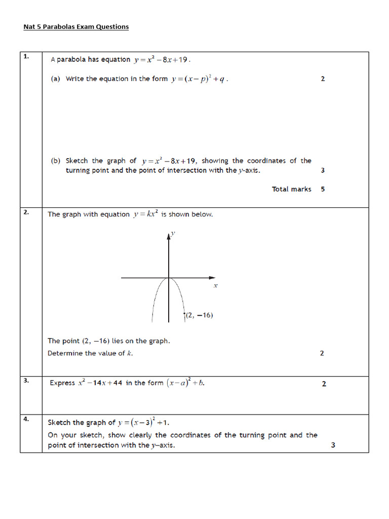 Parabolas Exam 1udqnm6 | PDF