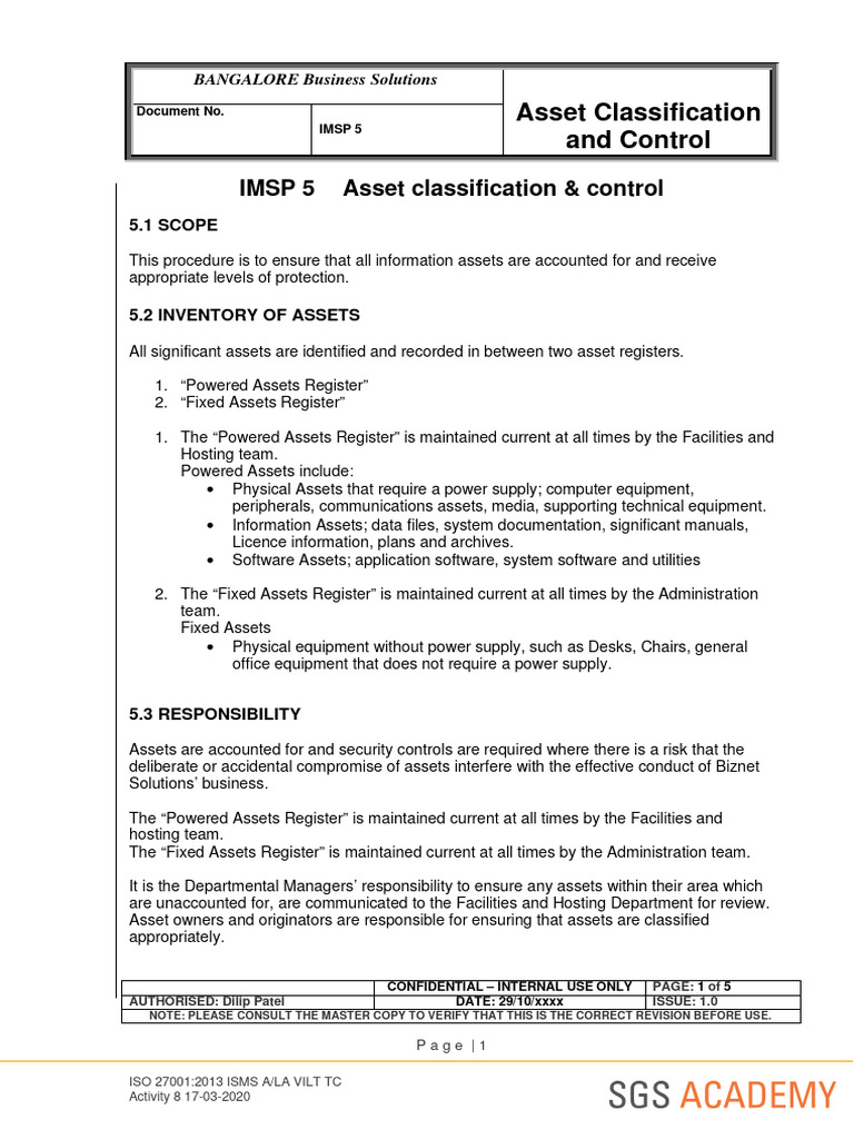 Asset Classification and Control Guide | PDF | Classified Information ...