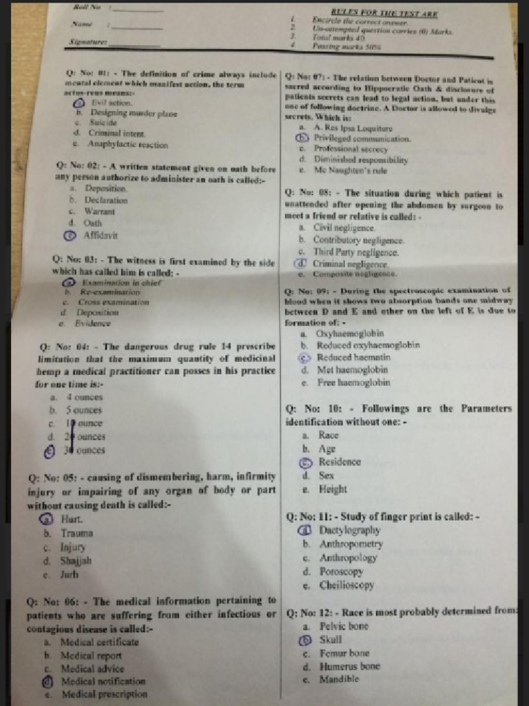 Forensic Medicine Bcqs | PDF