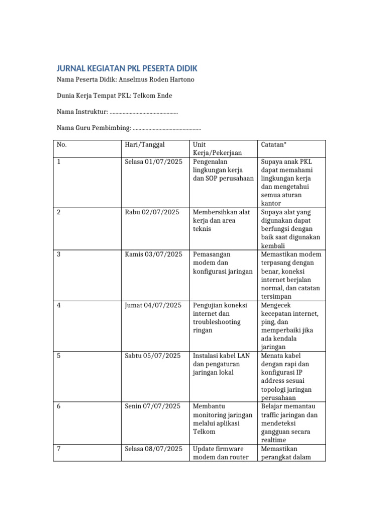Jurnal PKL Anselmus Roden Hartono | PDF