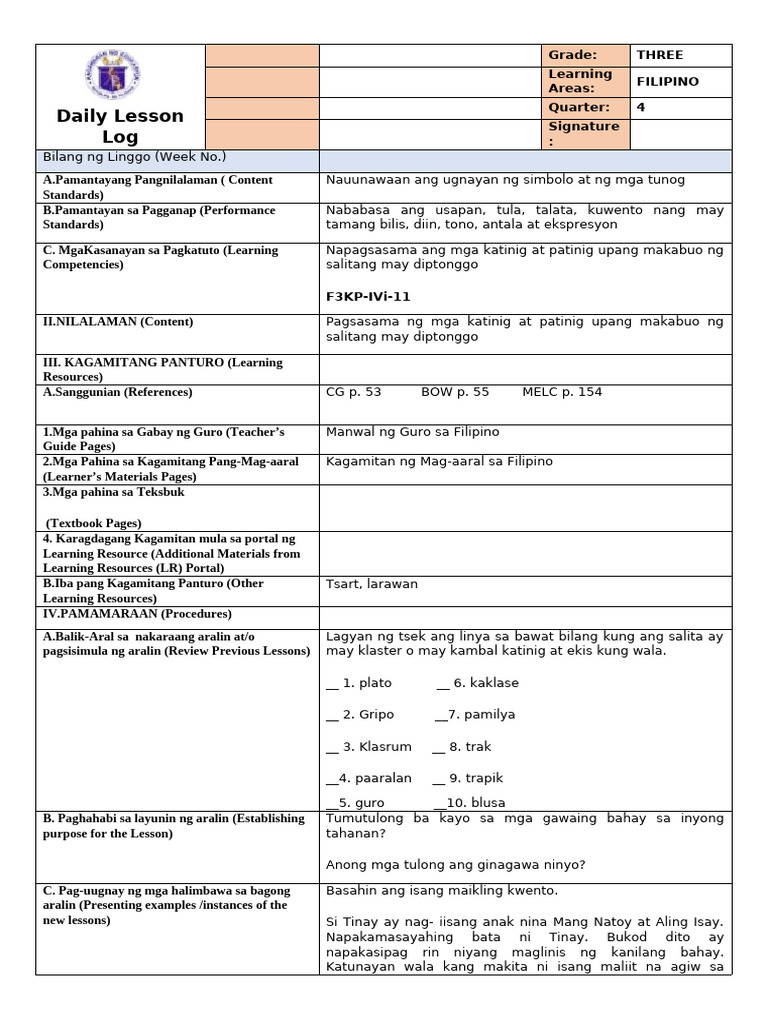 FILIPINO DLL Q4W3a | PDF