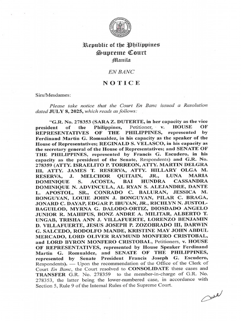 SC Notice To Comment Sara Impeachment | PDF