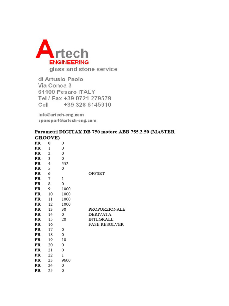 Lista Parametri Digitax Master Groove | PDF