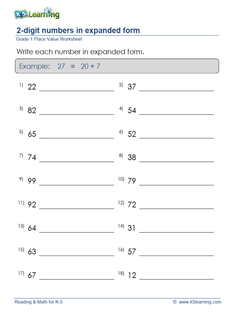 2-Digit Numbers in Expanded Form W | PDF
