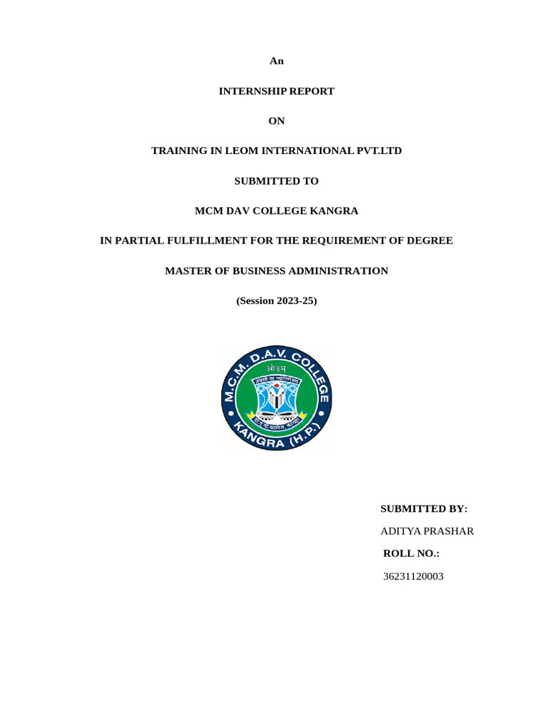 Aditya Internship (WORD FORMAT) 2 | PDF | Human Resource Management ...