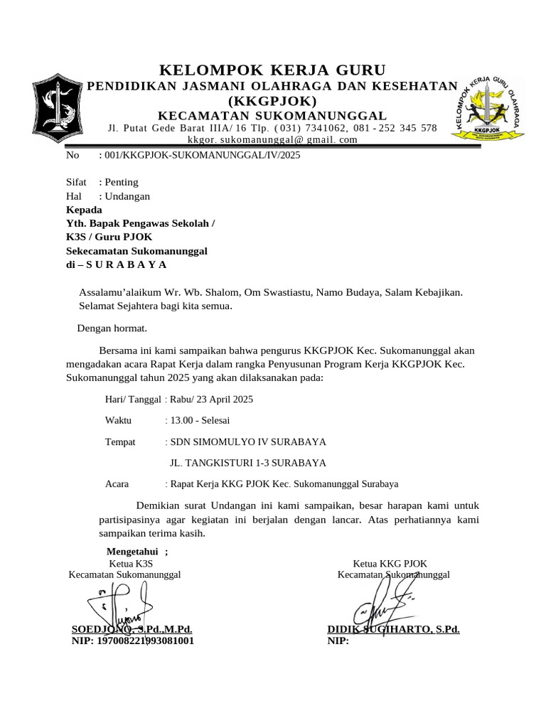 Undangan Rapat April 2025 KKG PDF | PDF