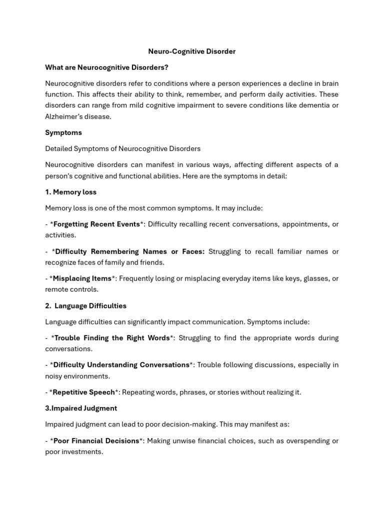 Neuro Cognitive Disorder | PDF | Dementia | Alzheimer's Disease