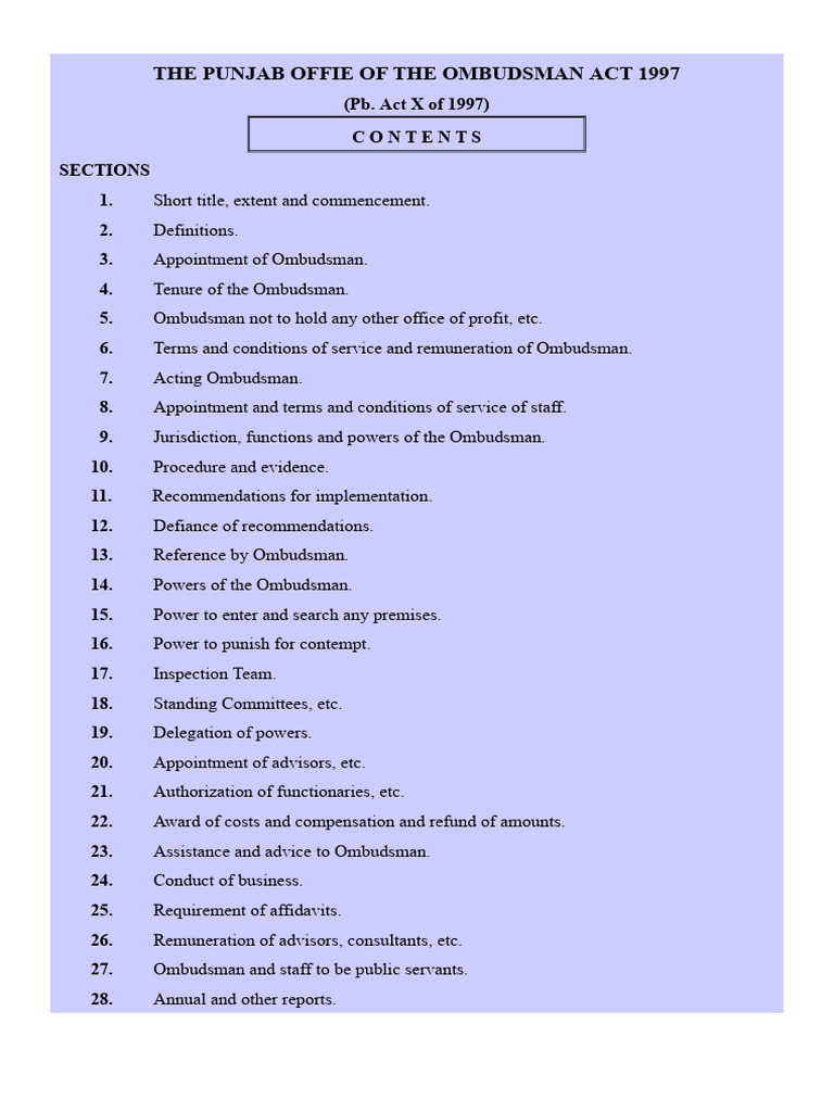 The Punjab Office of The Ombudsman Act 1997 | PDF | Public Law | Government