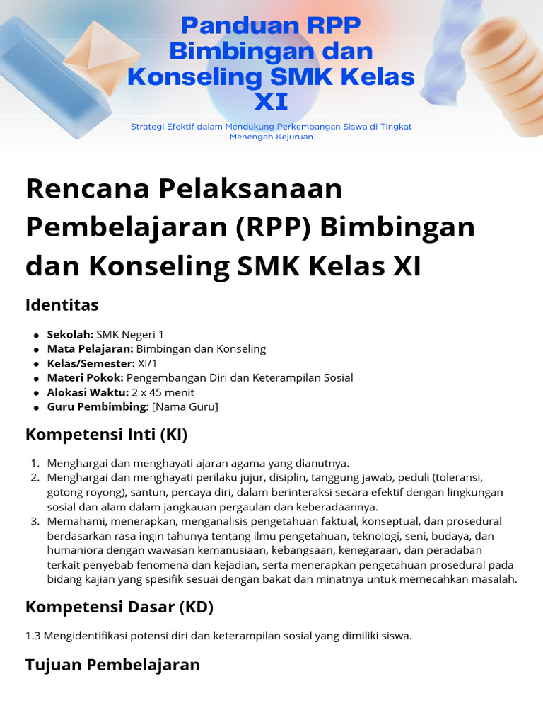 RPP Bimbingan Konseling SMK Kelas XI | PDF
