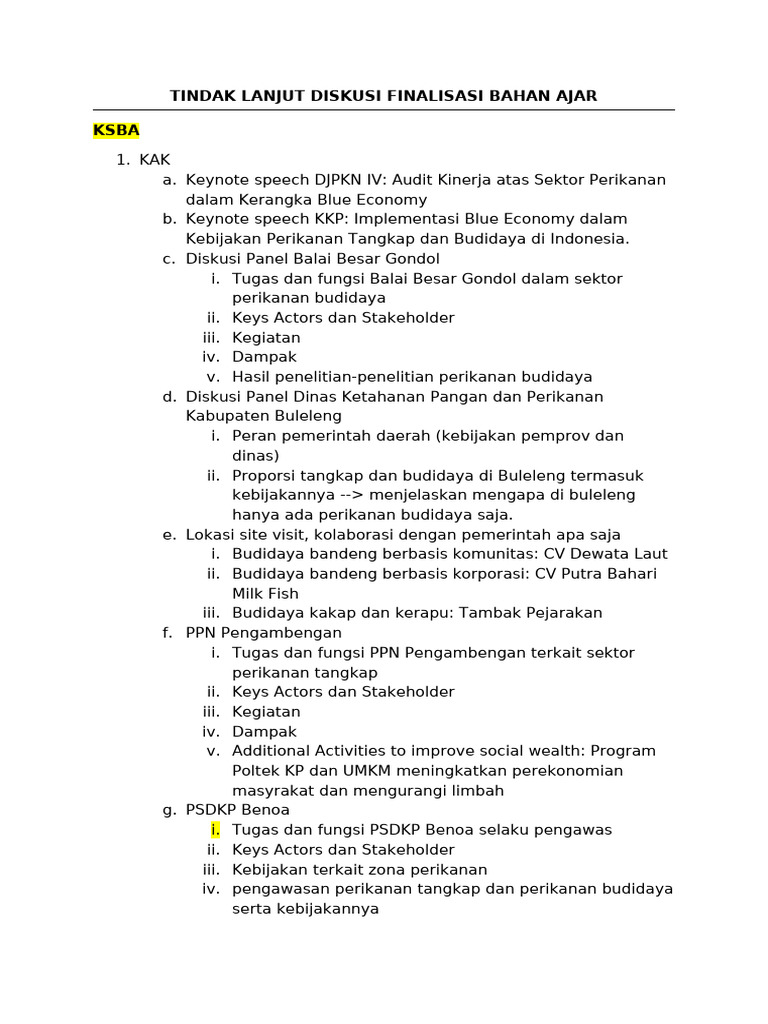 Tindak Lanjut Finalisasi Bahan Ajar | PDF