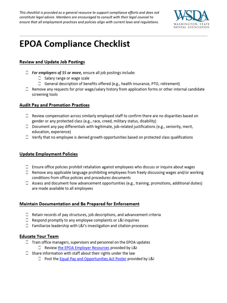 EPOA Compliance Checklist for Employers | PDF