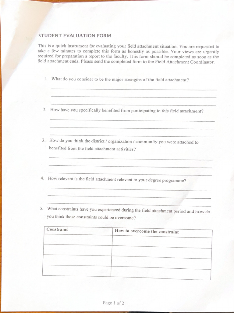 Student Evaluation Form | PDF
