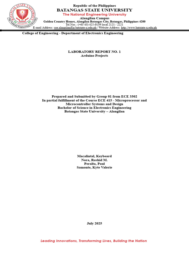 Arduino Projects Laboratory Report | PDF | Arduino | Microcontroller