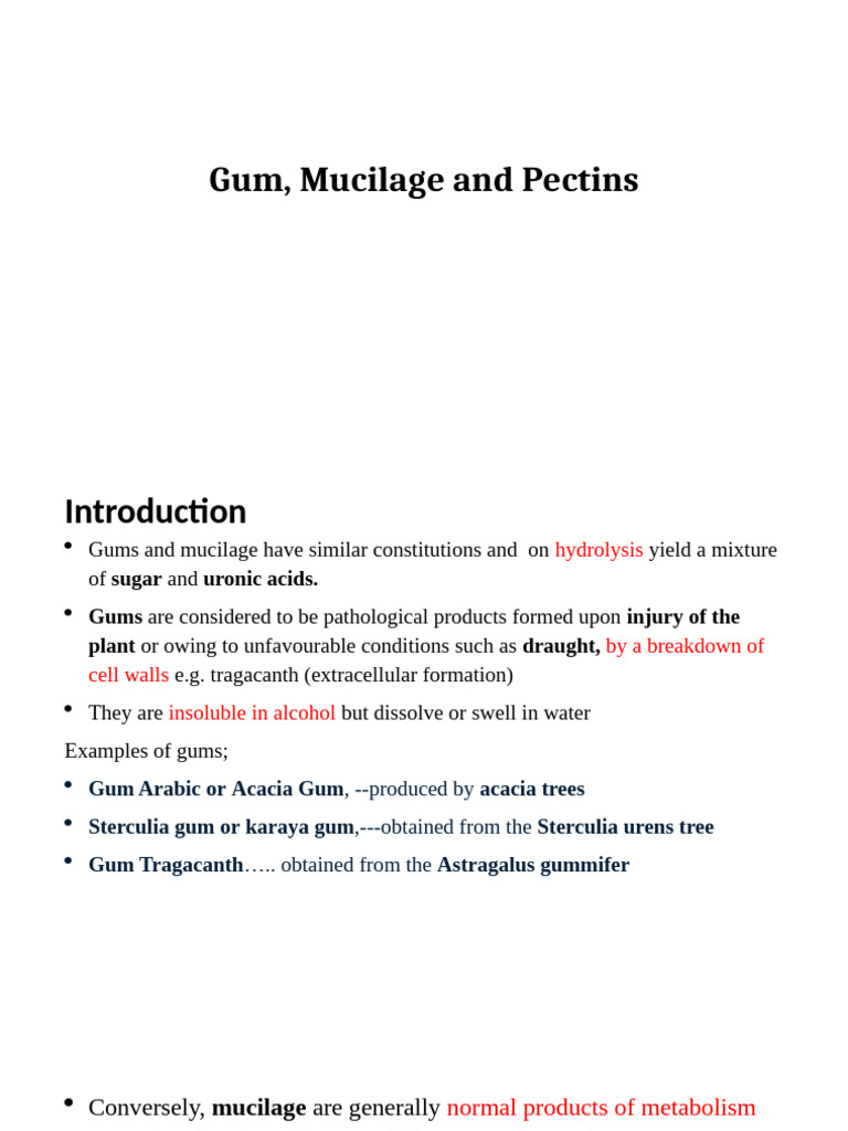 Gum vs. Mucilage in Pharmacognosy | PDF