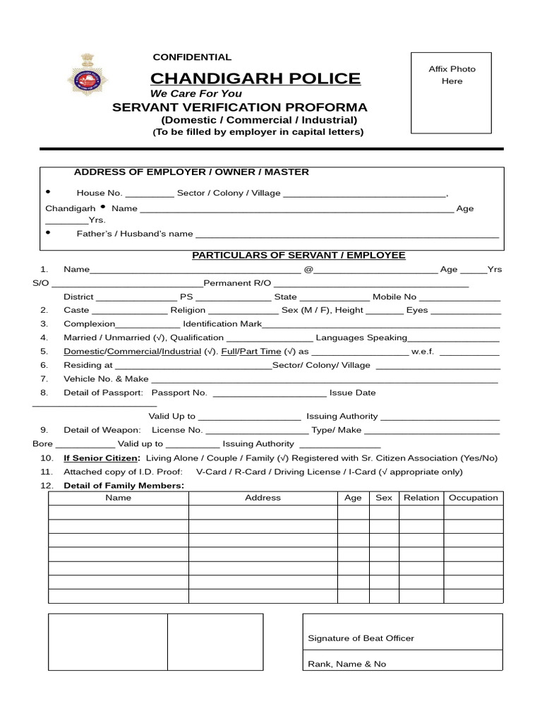 Chandigarh Servant Verification Form | PDF | Identity Document | Chess