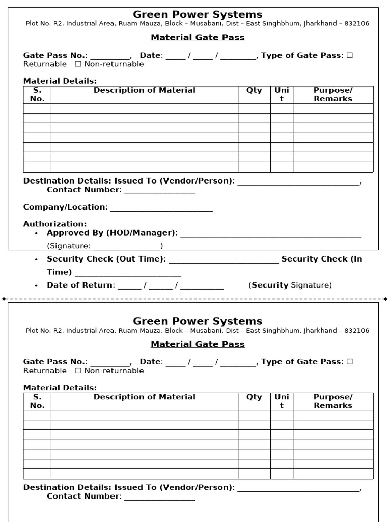 Material Gate Pass | PDF