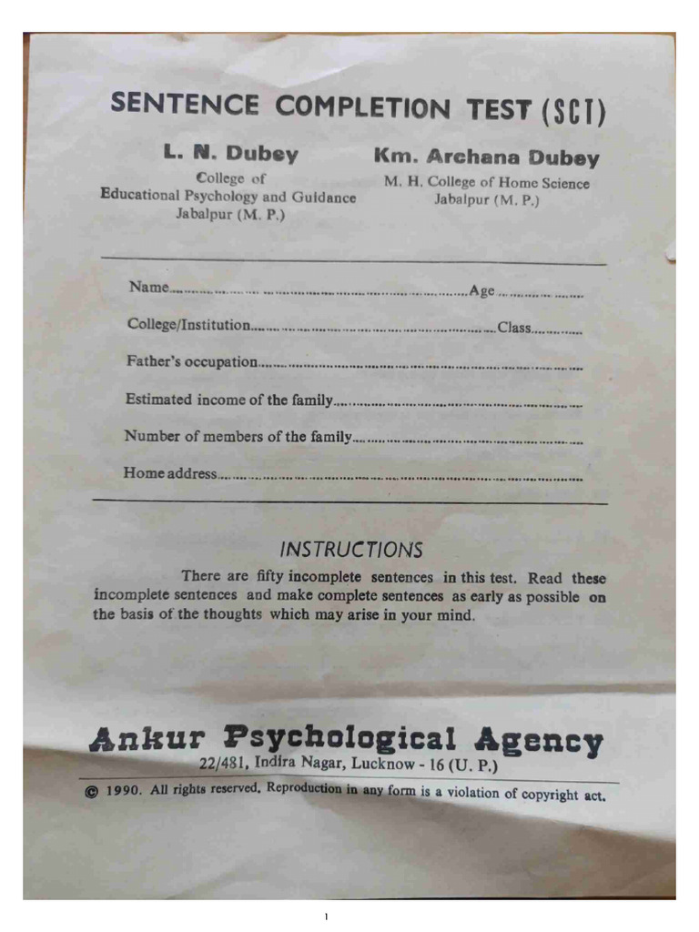 Sentence Completion Test | PDF