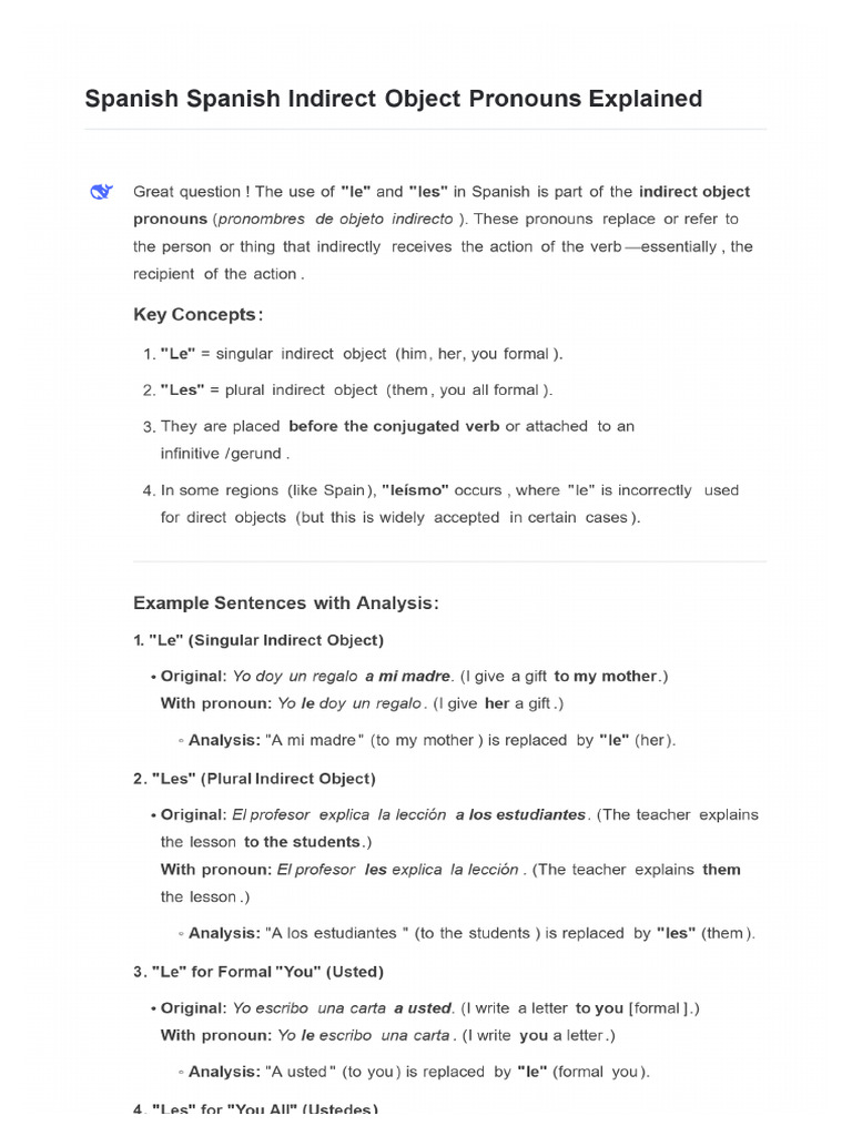 Spanish Indirect Object Pronouns | PDF