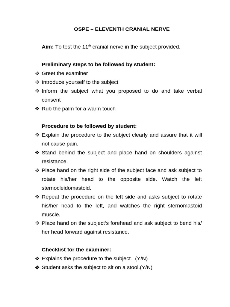 Ospe Eleventh Cranial Nerve | PDF