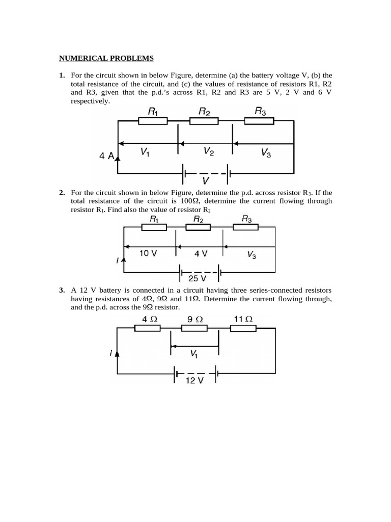 Class 10 Electricity Numerical Problems | PDF | Series And Parallel ...