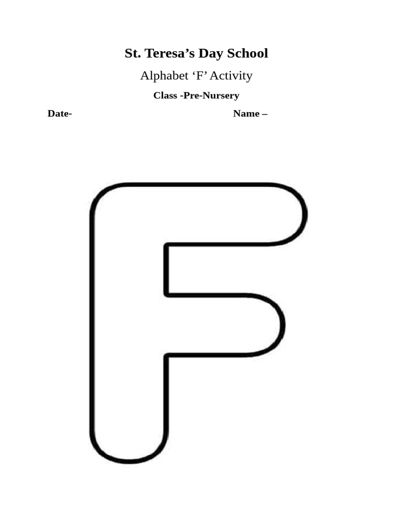 St. Teresa's Day School: Alphabet F' Activity | PDF