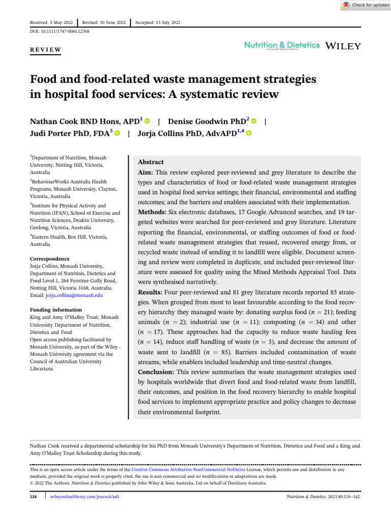 Food and Food Related Waste Management Strategies in Hospital Food ...
