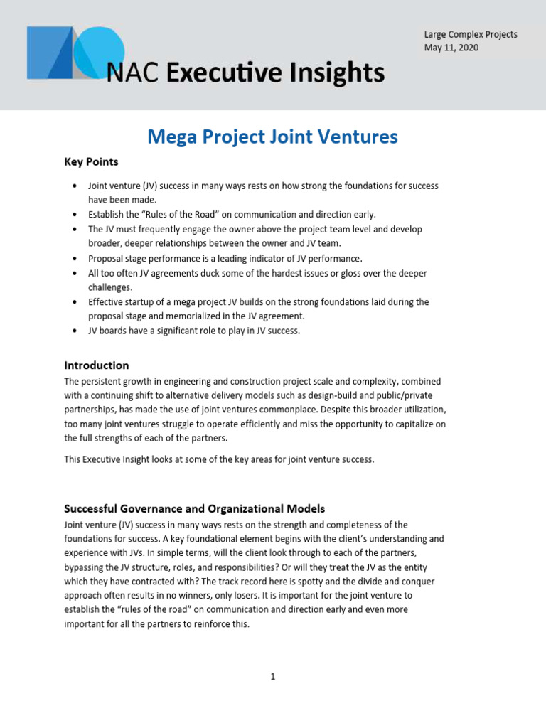Joint Venture Success in Mega Projects | PDF | Joint Venture | Leadership