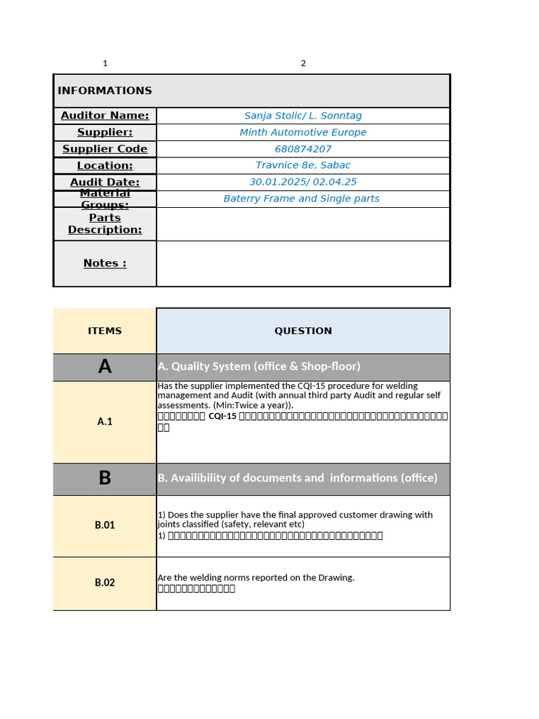 Welding Quality Audit Checklist | PDF | Welding | Construction
