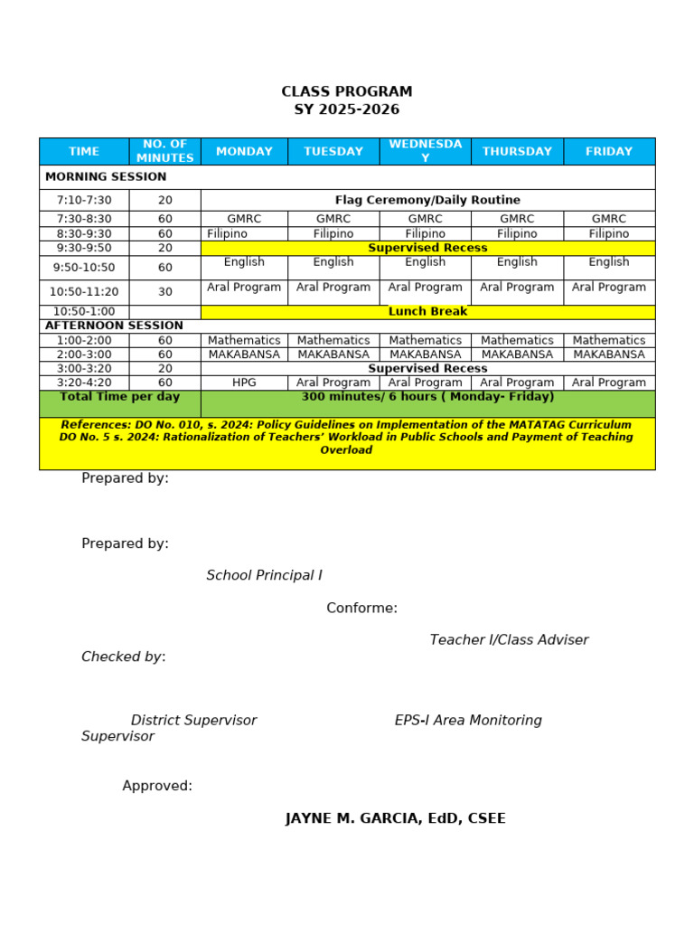 Class Program Grade 2 | PDF