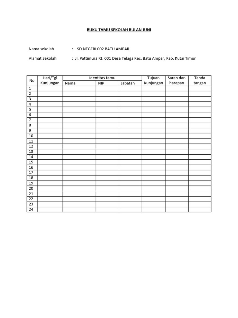 Format Buku Tamu Sekolah JUNI | PDF