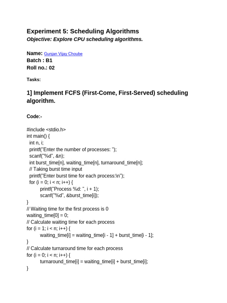 Experiment 5 - Scheduling Algorithms | PDF | Scheduling (Computing) | Computer Architecture