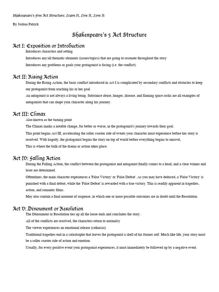 Structure of Shakespeare's Five Act Plays. | PDF | Psychology